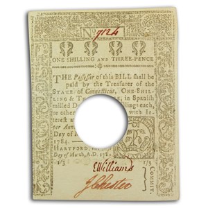 Buy 1780 1 Shilling, 3 Pence Connecticut 3/1/1780 CU (Cancelled) | APMEX