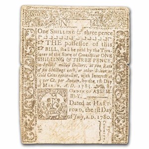 Buy 1780 1 Shilling, 3 Pence Connecticut 7/1/1780 VF (Cancelled) | APMEX