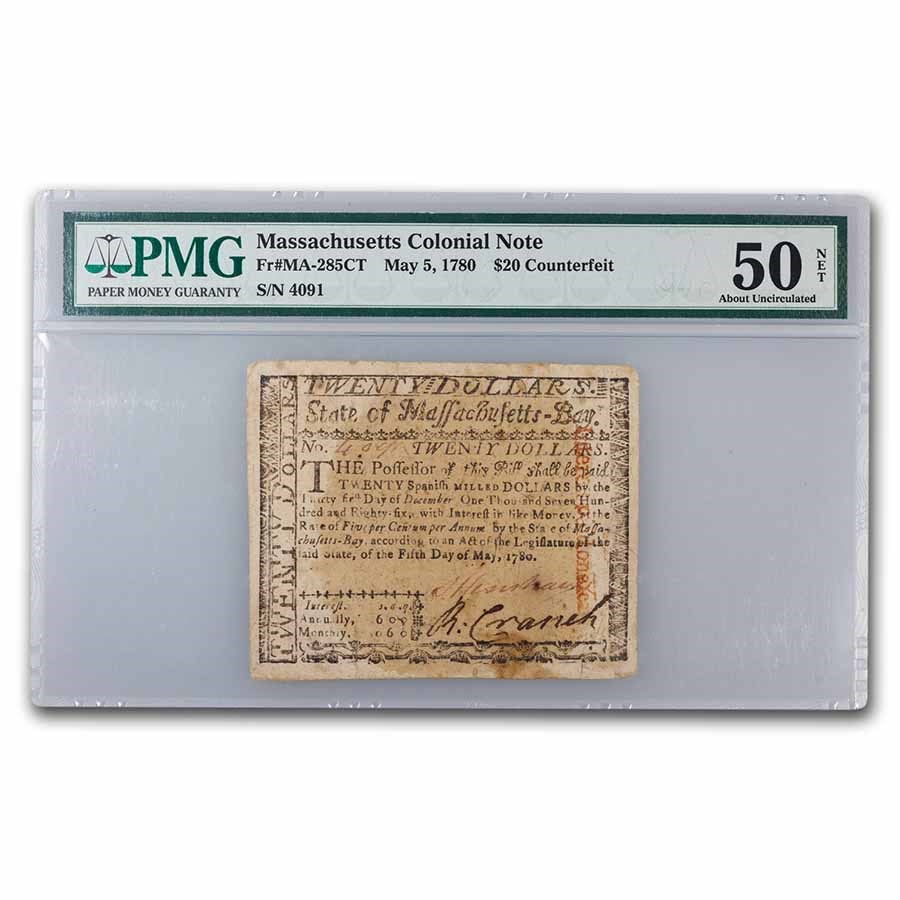 Buy 1780 Counterfeit $20 Massachusetts AU-50 | APMEX
