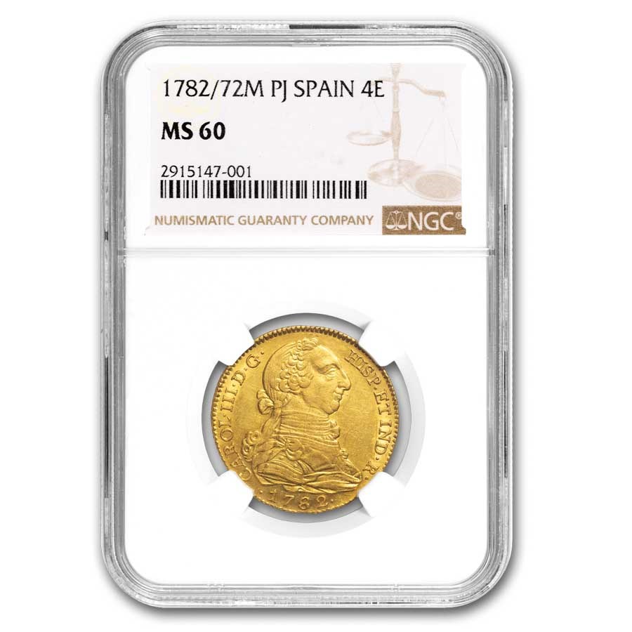 1782/72M PJ Spain Gold 4 Escudos Charles III MS-60 NGC