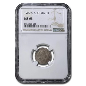1782-A Austria Silver 3 Kreuzer MS-63 NGC