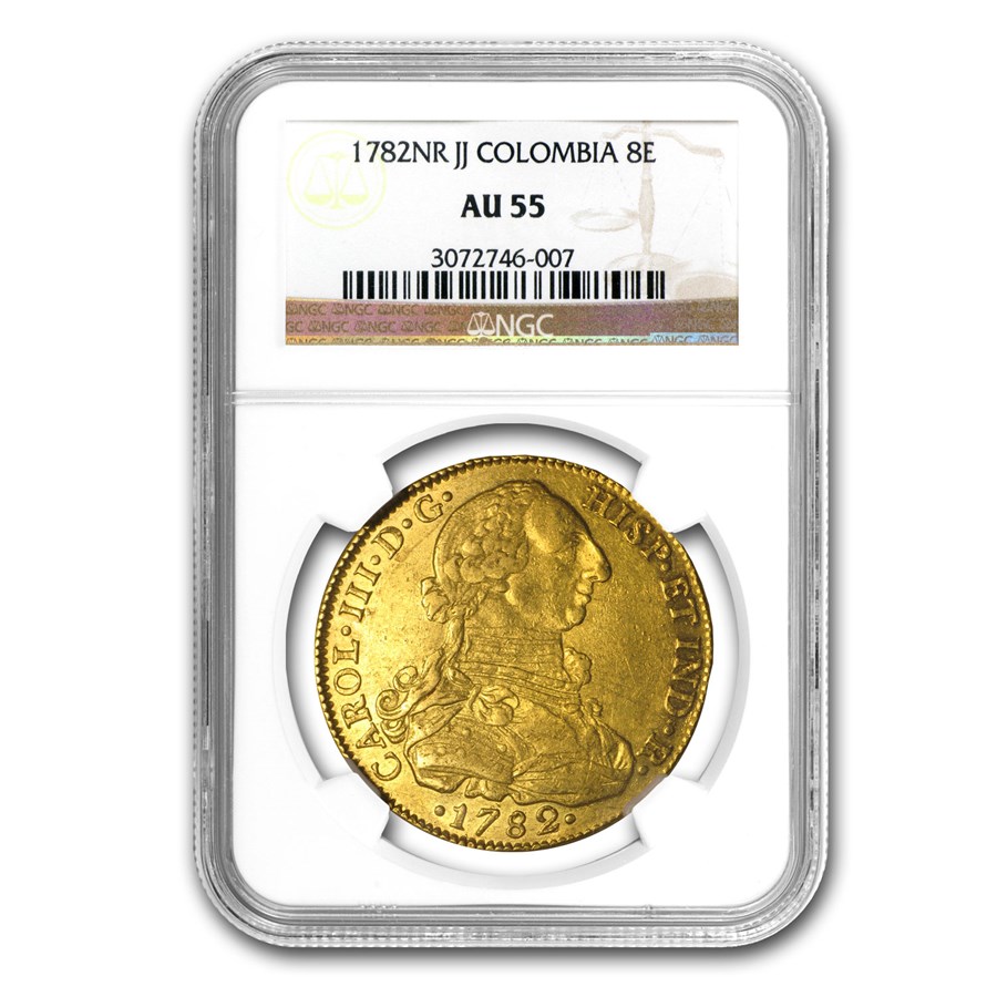 Buy 1782 Colombia Gold 8 Escudo Charles III AU-55 NGC | APMEX