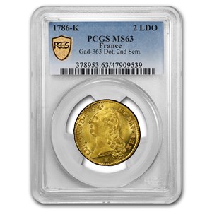 1786-K France Gold 2 Louis d'or Louis XVI MS-63 PCGS
