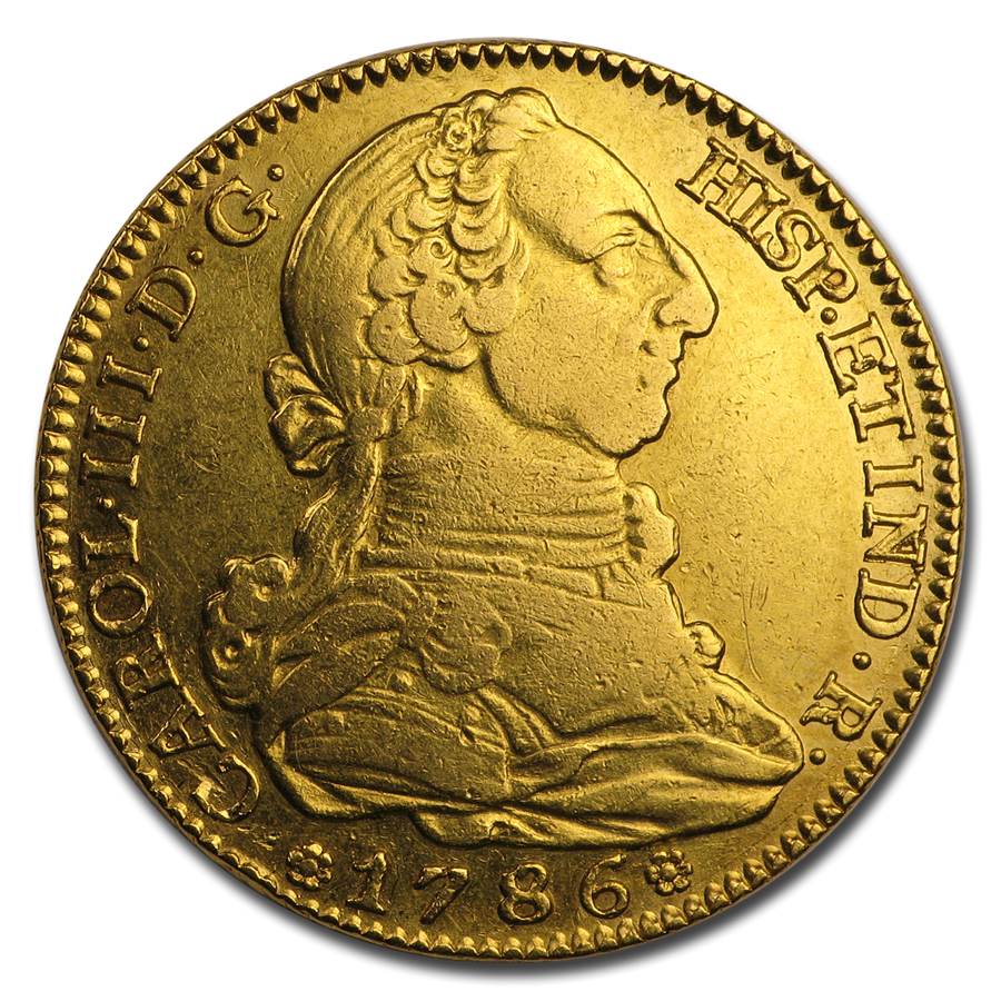 Buy 1786-M DV Spain Gold 4 Escudos Charles III AU | APMEX