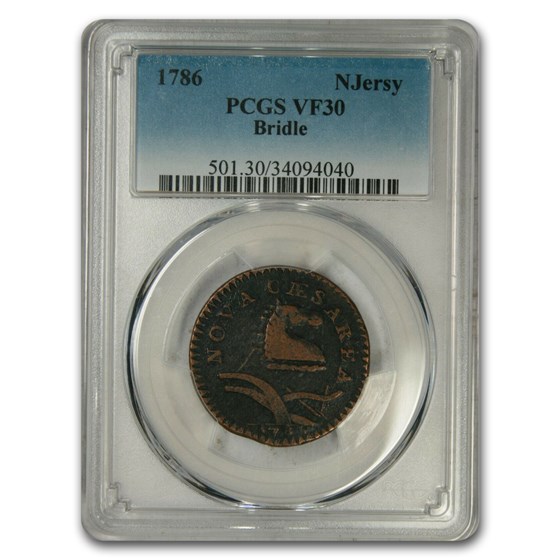 Buy 1786 New Jersey Bridle Colonial Copper Cent VF-30 PCGS | APMEX