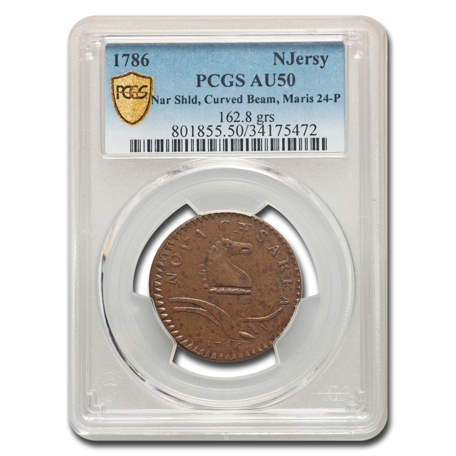 Buy 1786 NJ Cu Cent AU-50 PCGS Nar Shield Curv Beam | APMEX