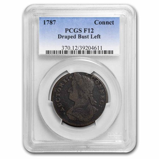 1787 Connecticut Cent Draped Bust Left Fine-12 PCGS
