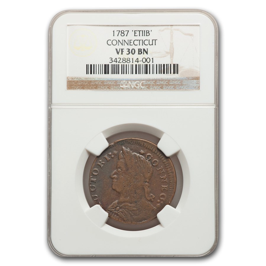 Buy 1787 Connecticut Copper Bust Left ETIIB VF-30 NGC (Brown) | APMEX