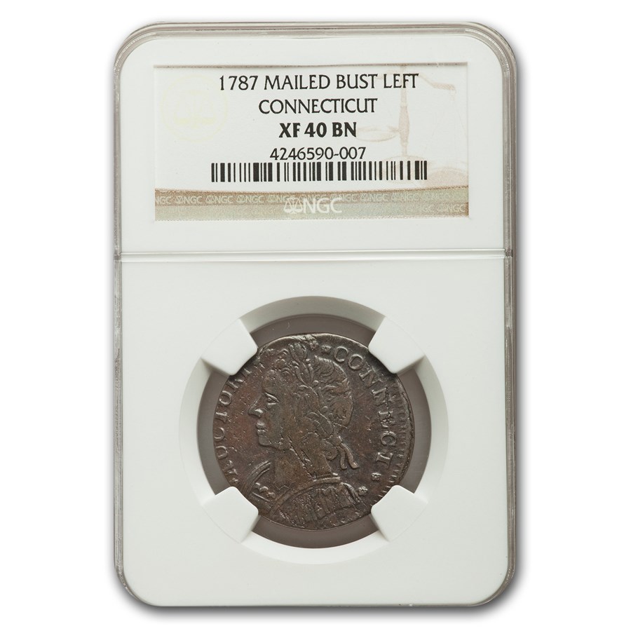 Buy 1787 Connecticut Copper Cent Mailed Bust Left XF-40 NGC (Brown) | APMEX