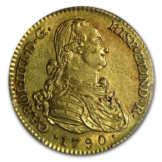 Buy 1790-M MF Spain Gold 2 Escudo AU-55 PCGS | APMEX