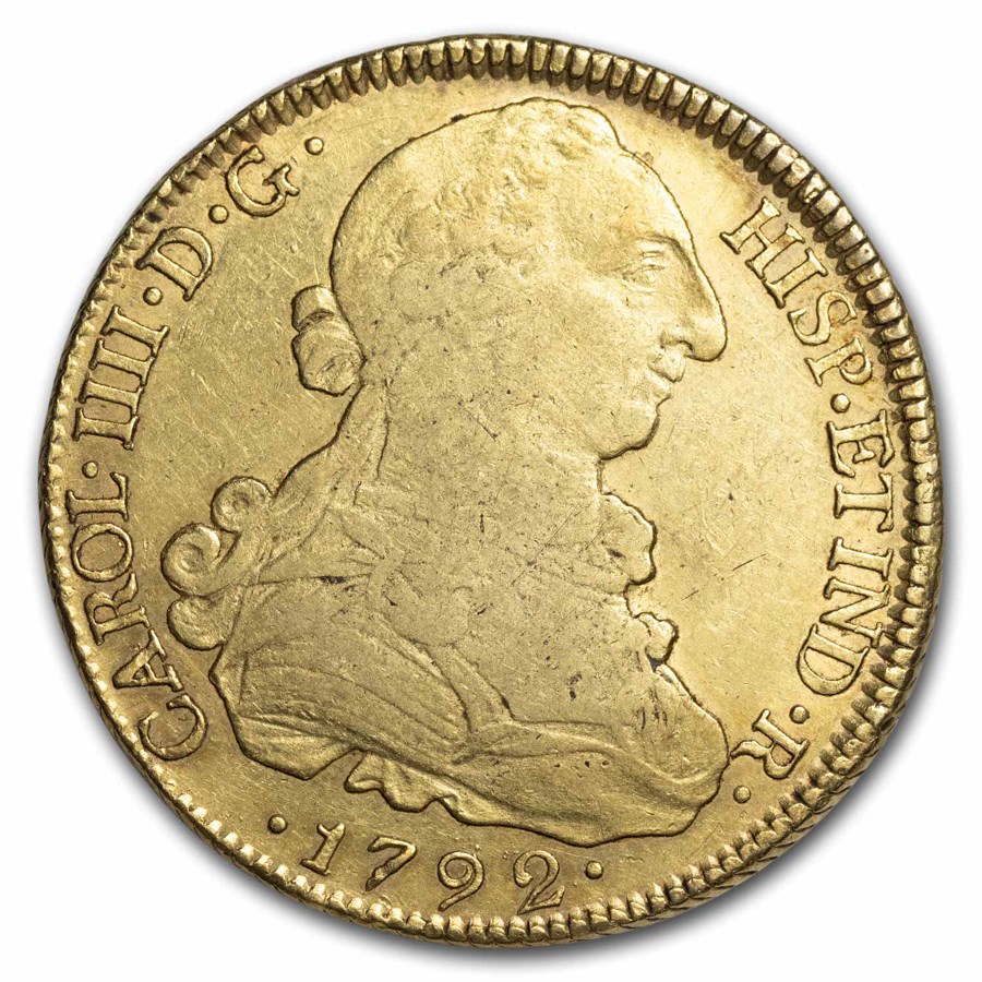 1792 SO-DA Chile Gold 8 Escudos Charles IIII XF