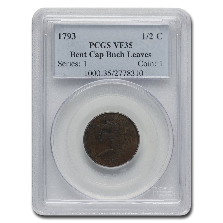 1793 Half Cent VF-35 PCGS (Bent Cap, Bnch Leaves)