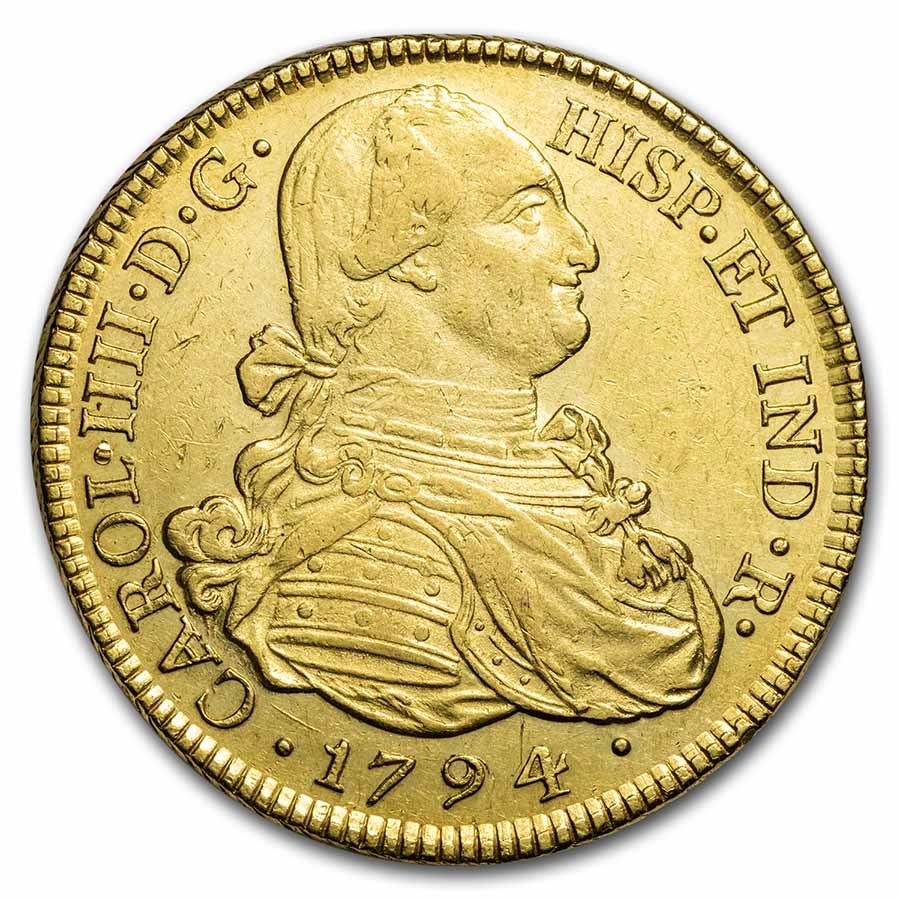 Buy 1794-JF Colombia Gold 8 Escudos Charles IIII AU | APMEX