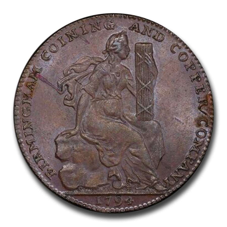 1794 Warwickshire 1/2 Penny Conder Token MS-62 PCGS (Brown)