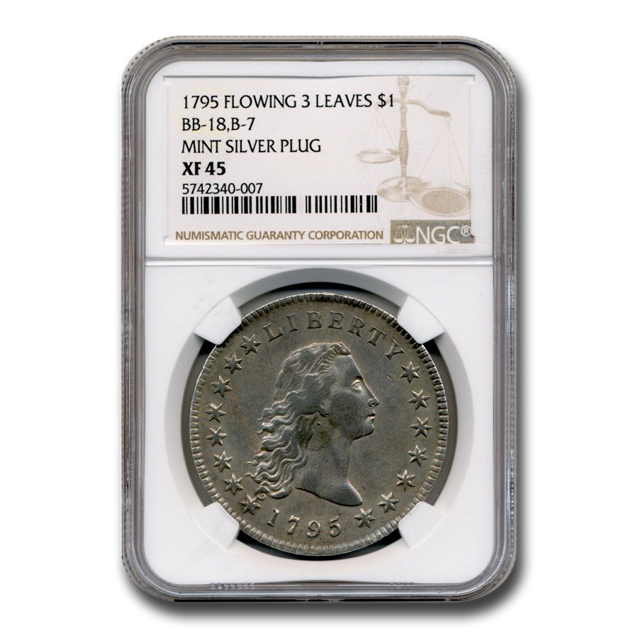 Buy 1795 Flowing Hair Dollar XF-45 NGC (3 Leaves Mint Silver Plug) | APMEX