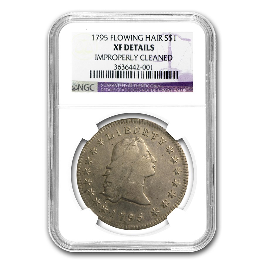 Buy 1795 Flowing Hair Dollar XF Details NGC (Cleaned, 3 Leaves) | APMEX