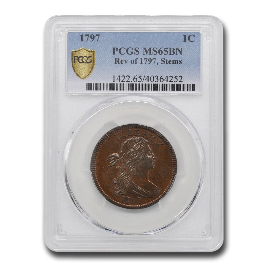 Buy 1797 Draped Bust Large Cent MS-65 PCGS (Brown, Rev of 1797 Stems ...