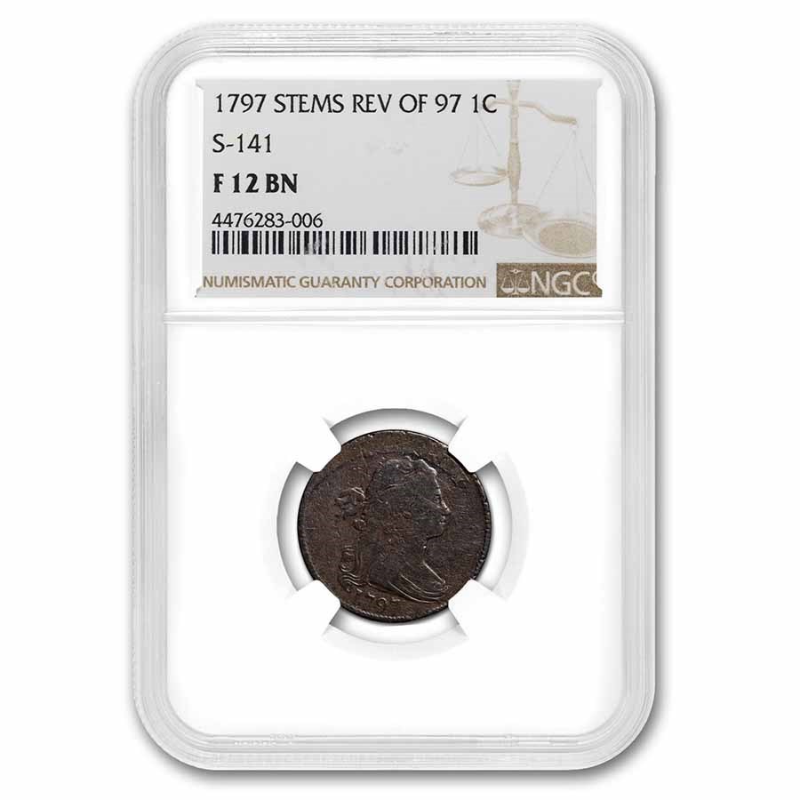 Buy 1797 Large Cent Fine-12 NGC (Brown, Stems, Rev. of 97, S-141) | APMEX