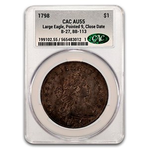 1798 Draped Bust Dollar AU-55 CACG (Large Eagle, Pointed 9)