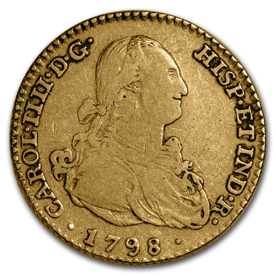 Buy 1798-M MF Spain Gold 2 Escudos Carlos IV Fine | APMEX