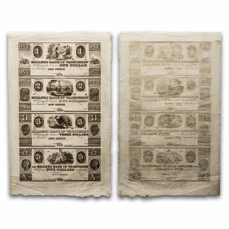 18__ UNCUT SHEET Miller's Bank, Ann Arbor, MI 1-2-3-5 EF/AU