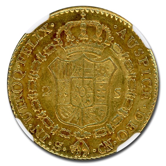 Buy 1801-S Spain Gold 2 Escudos Charles IV AU-58 NGC | APMEX