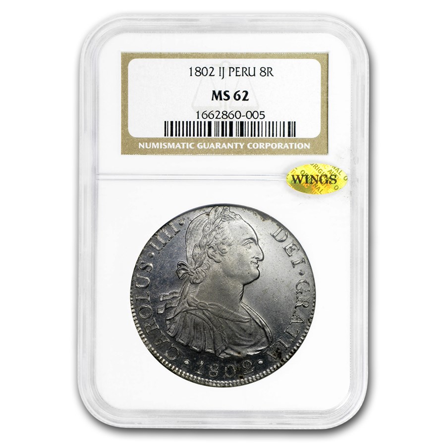 Buy 1802 IJ Peru Silver 8 Reales MS-62 NGC | APMEX