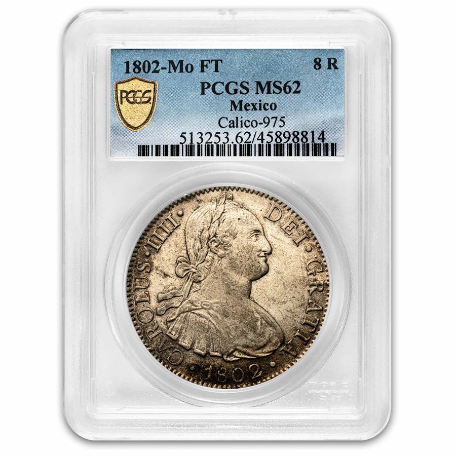 Buy 1802 Mo-FT Mexico Silver 8 Reales Charles IV MS-62 PCGS | APMEX