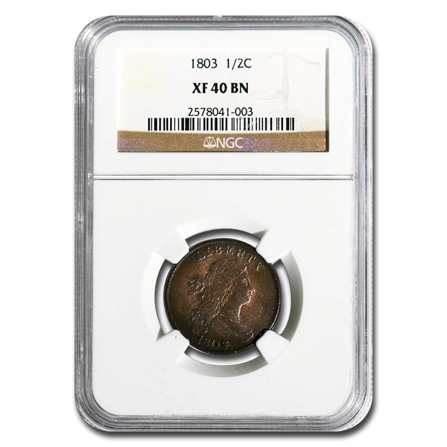 Buy 1803 Draped Bust Half Cent XF-40 NGC (Brown) | APMEX