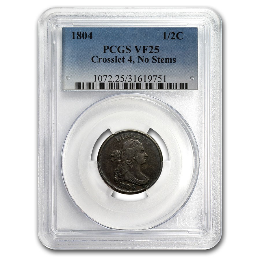 Buy 1804 Half Cent Crosslet 4 No Stems VF-25 PCGS | APMEX
