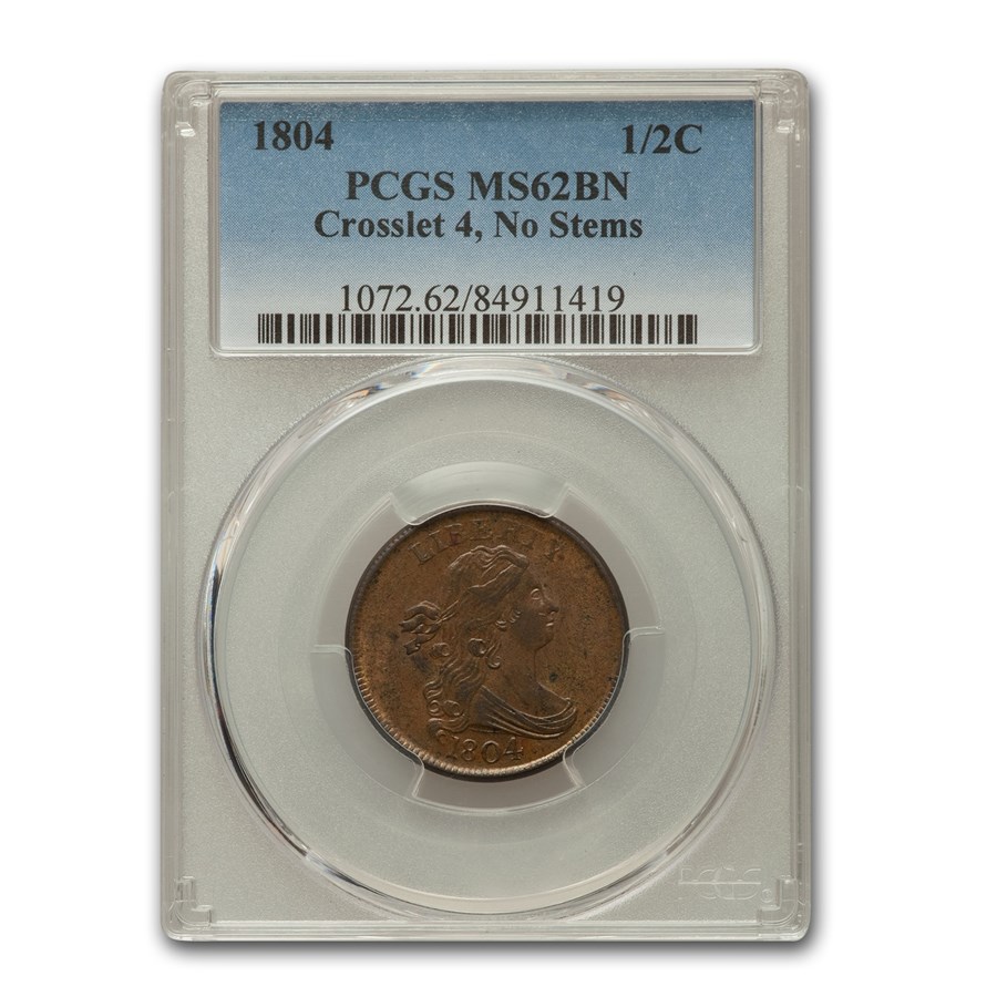 Buy 1804 Half Cent MS-62 PCGS (Crosslet 4, No Stems, Brown) | APMEX
