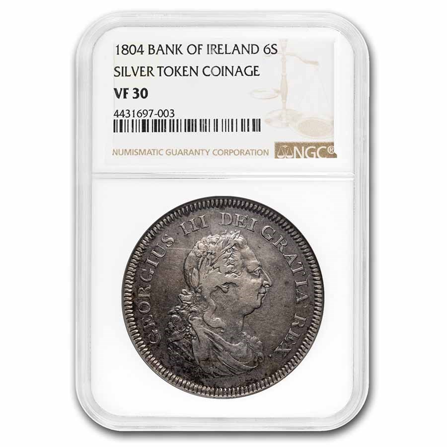 Buy 1804 Ireland Silver Six Shillings Token George III VF-30 NGC | APMEX