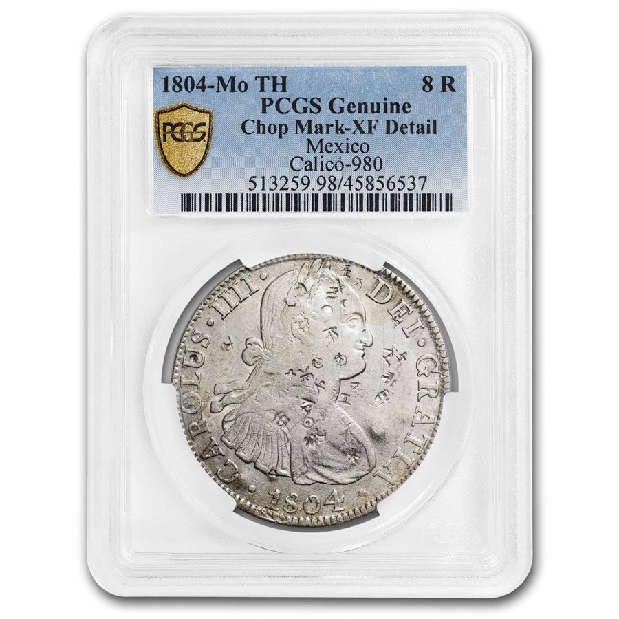 Buy 1804-Mo TH Mexico Silver 8 Reales XF-Detail PCGS (Chopmarked) | APMEX