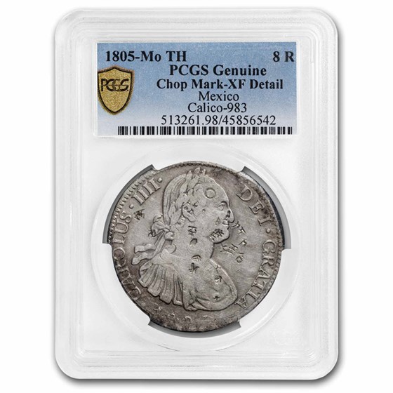 Buy 1805-Mo TH Mexico Silver 8 Reales XF-Detail PCGS (Chopmarked) | APMEX