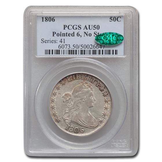 Buy 1806 Bust Half Dollar AU-50 PCGS CAC (Pointed 6, No Stem) | APMEX