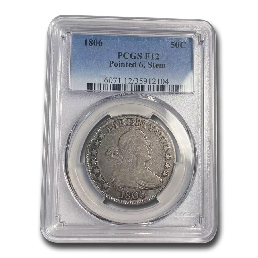 Buy 1806 Bust Half Dollar F-12 PCGS (Pointed 6, Stem) | APMEX