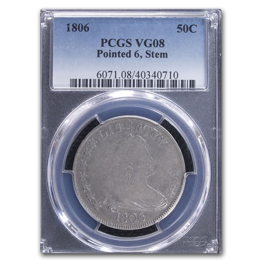 Buy 1806 Bust Half Dollar VG-8 PCGS (Pointed 6, Stem) | APMEX