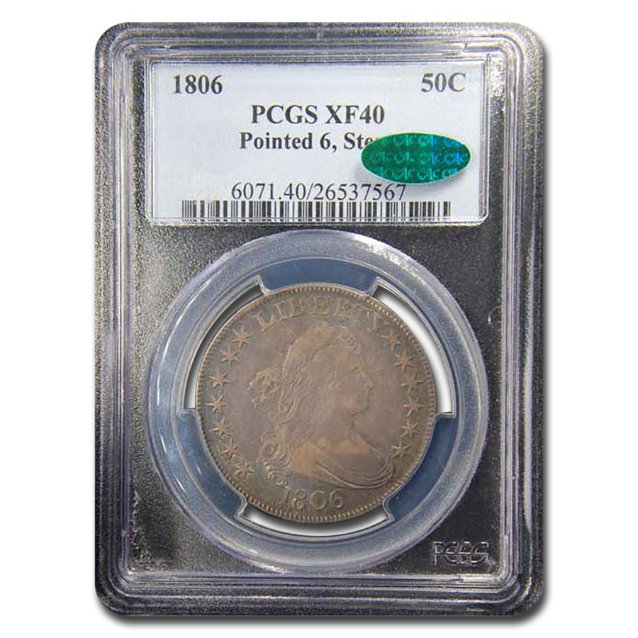 Buy 1806 Bust Half Dollar XF-40 PCGS CAC (Pointed 6, Stem) | APMEX