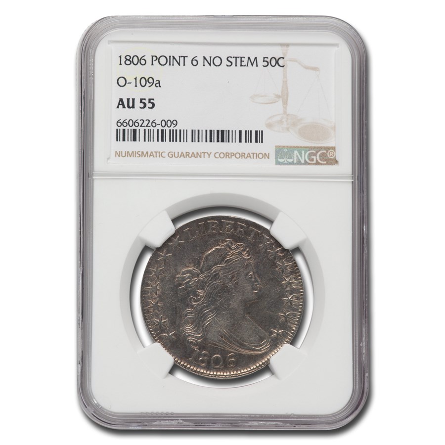 Buy 1806 Draped Bust Half Dollar AU-55 NGC (Point 6,No Stem,O-109a) | APMEX