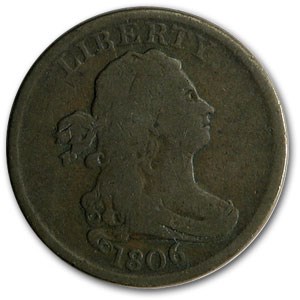 Buy 1806 Half Cent Small 6 Stemless VG | APMEX