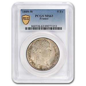 1809-W France Silver 5 francs Napoleon MS-63 PCGS