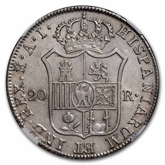 Buy 1810-M Spain Silver 20 Reales Joseph Napoleon AU-55 NGC | APMEX