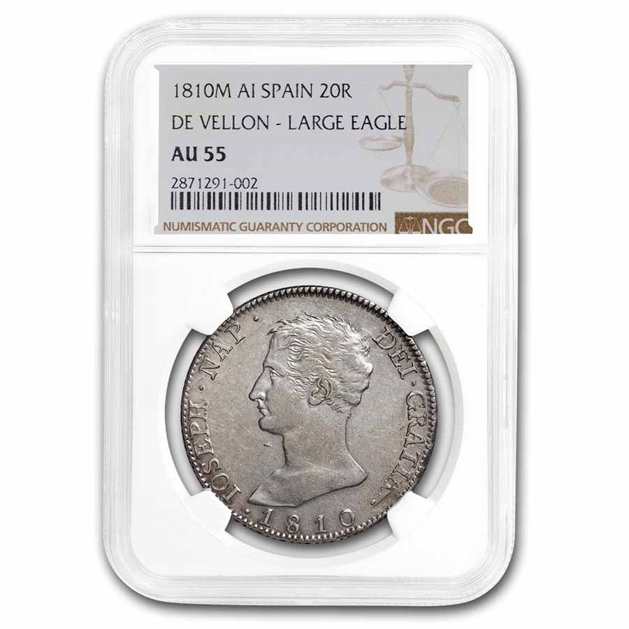 Buy 1810-M Spain Silver 20 Reales Joseph Napoleon AU-55 NGC | APMEX