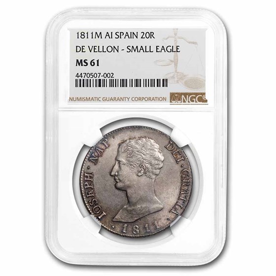 Buy 1811-M AI Spain Silver 20 Reales Ferdinand VII MS-61 NGC | APMEX