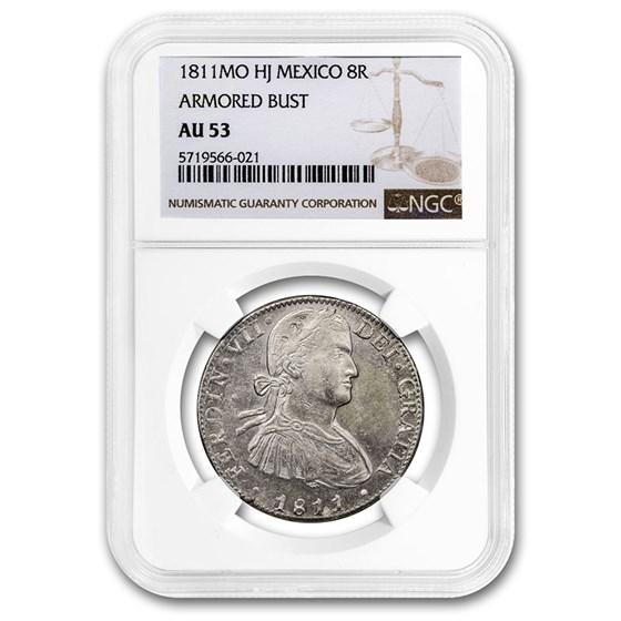 Buy 1811 Mo HJ Mexico AE 8 Reales Ferd. VII AU-53 NGC (Armored Bust) | APMEX
