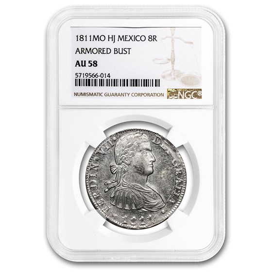 Buy 1811 Mo HJ Mexico AE 8 Reales Ferd. VII AU-58 NGC (Armored Bust) | APMEX