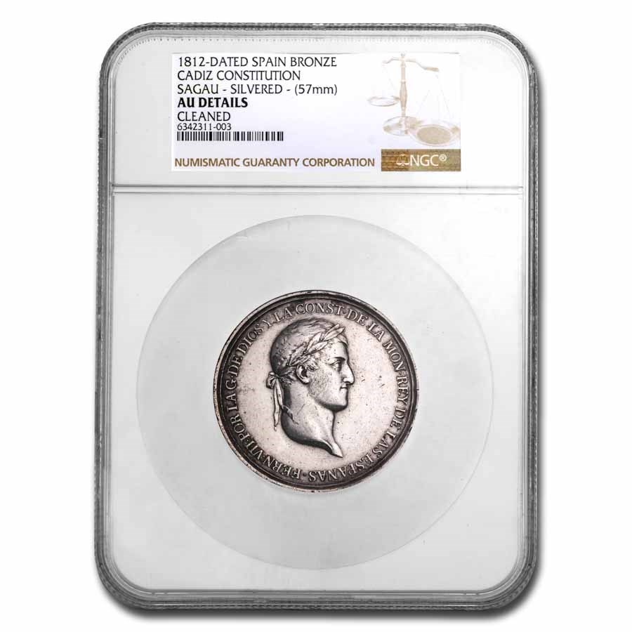 1812 Spain Bronze Silvered Medal Cadiz Constitution AU-Dtls NGC