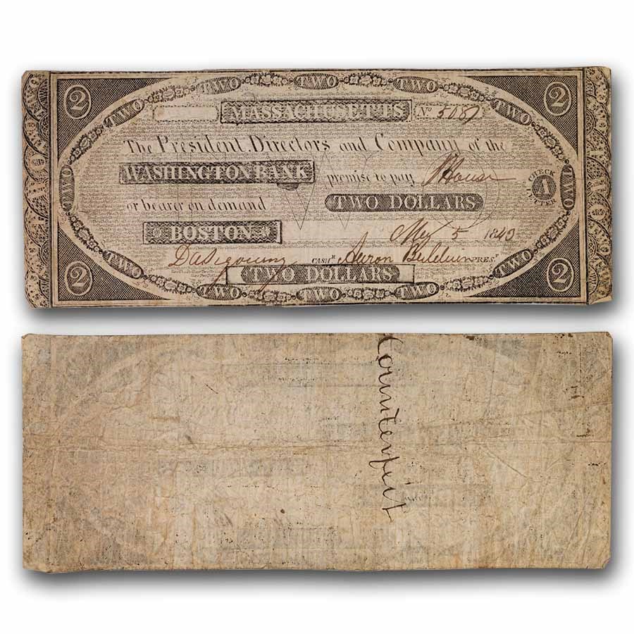 Buy 1814 $2.00 Washington Bank of Boston, MA Fine | APMEX
