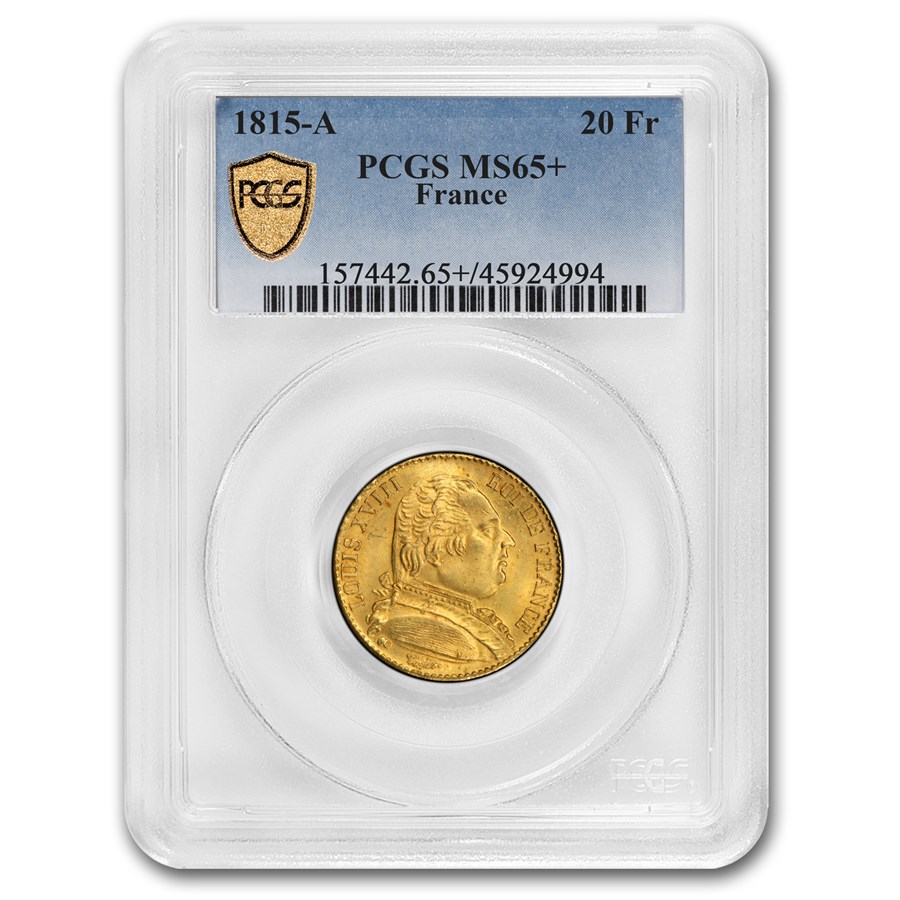 Buy 1815-A France Gold 20 Francs Louis XVIII MS-65+ PCGS | APMEX