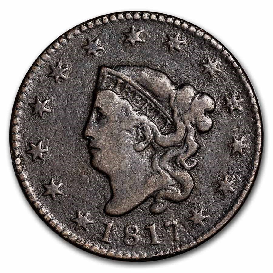 1817 Large Cent 15 Stars Fine Details (Corroded)